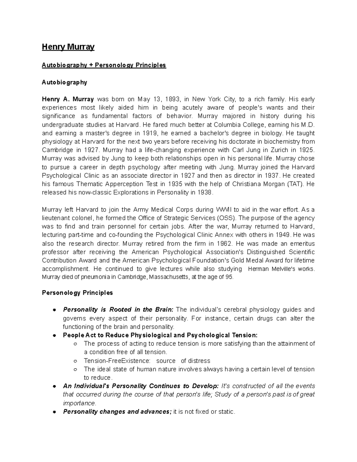 Comprehensive Summary of Henry Murray - Henry Murray Autobiography ...