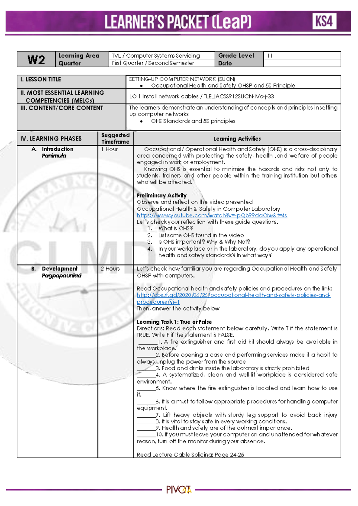 2. TVL-ICT-CY11-W2 - computer system servicing - W 2 Learning Area TVL ...