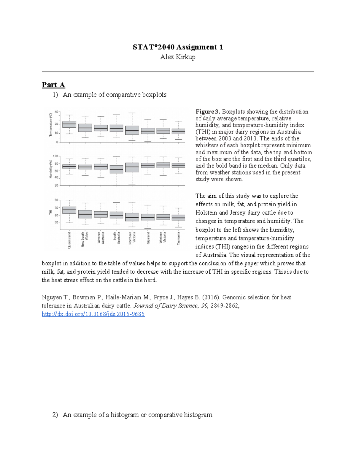 STAT 2040 Assignment 1 - G. Umphrey - STAT*2040 Assignment 1 Alex Kirkup Part A 1) An example of ...