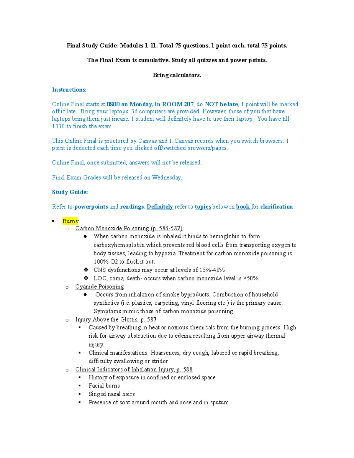 Critical Care Final Study Guide - Final Study Guide: Modules 1-11 ...