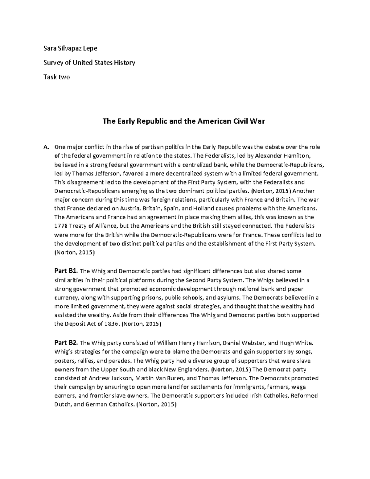 TASK 2 - Early republic/civil war - Sara Silvapaz Lepe Survey of United ...
