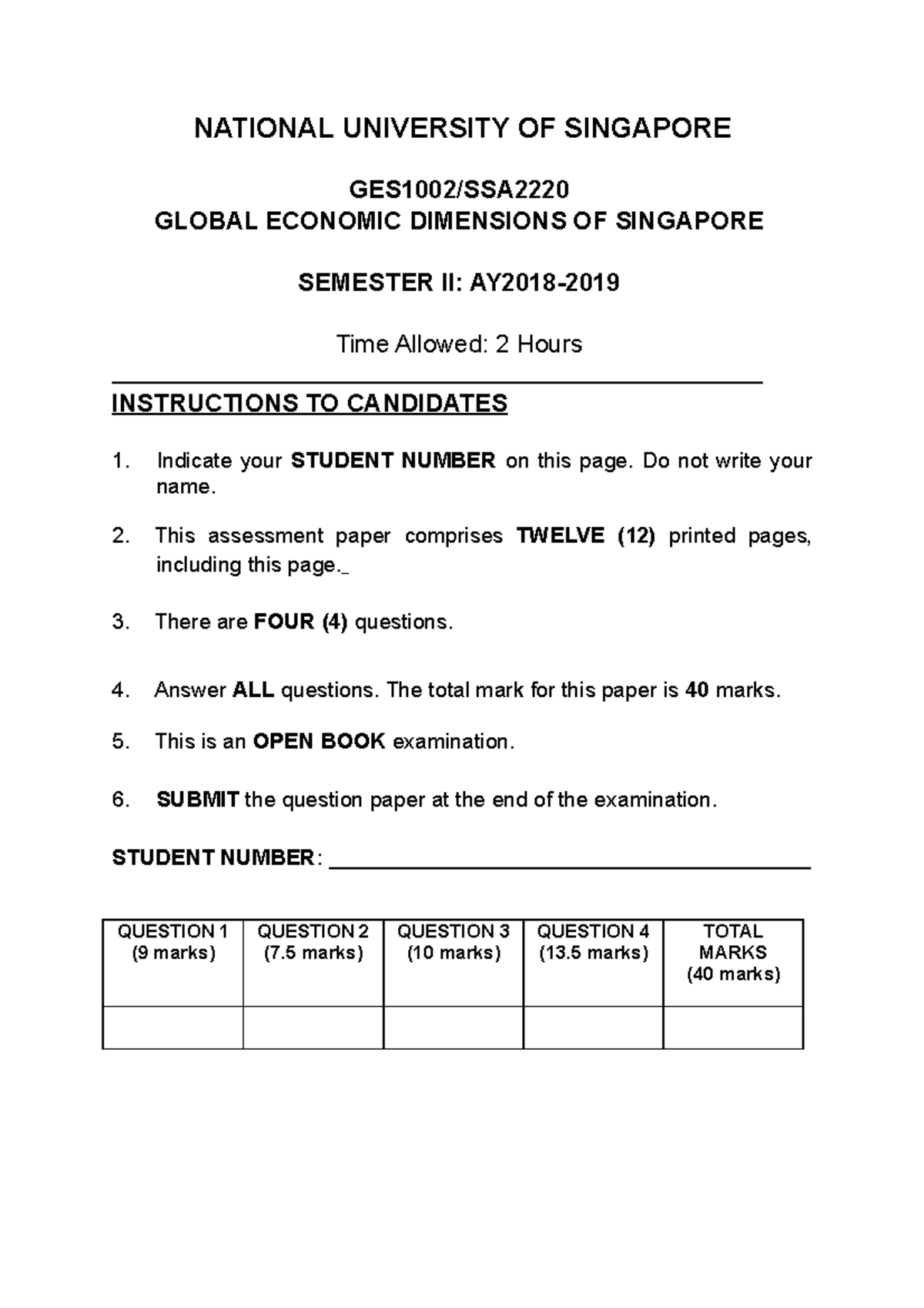 GES1002 SSA2220 - Final EXAM (Semester 2 2018 2019) - NATIONAL ...