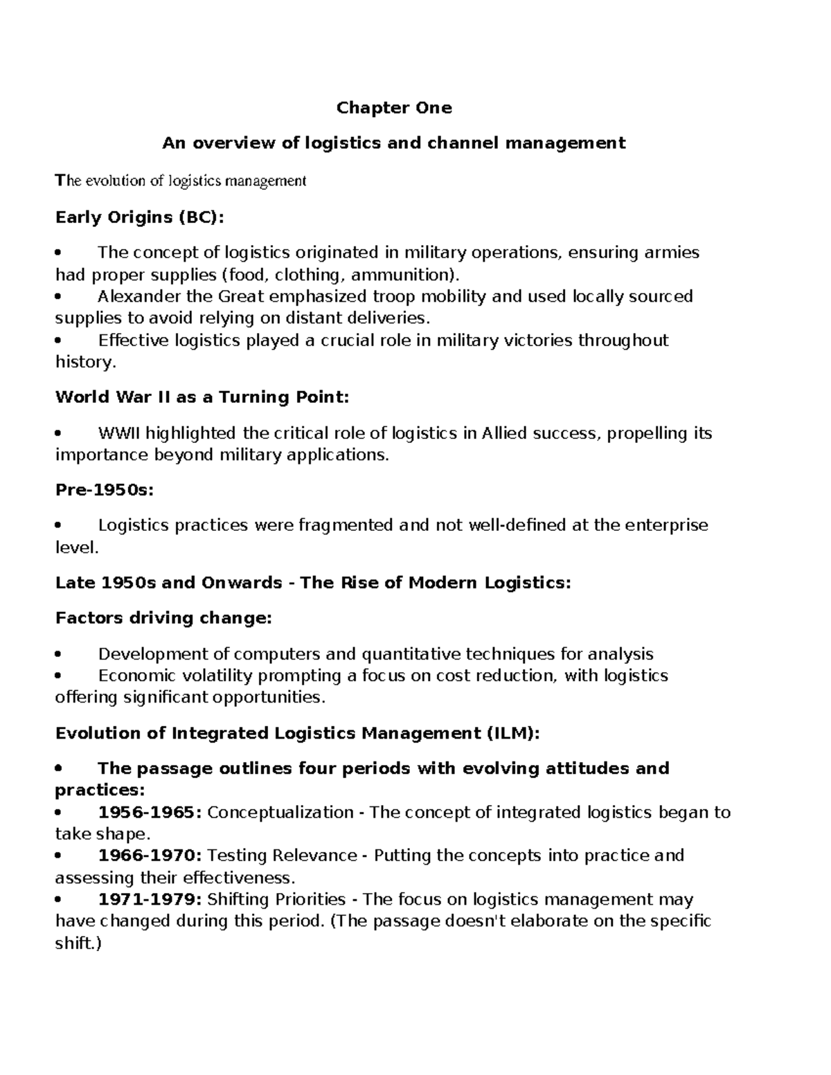 Logestics ch1 - logistics and channel managment - Chapter One An ...