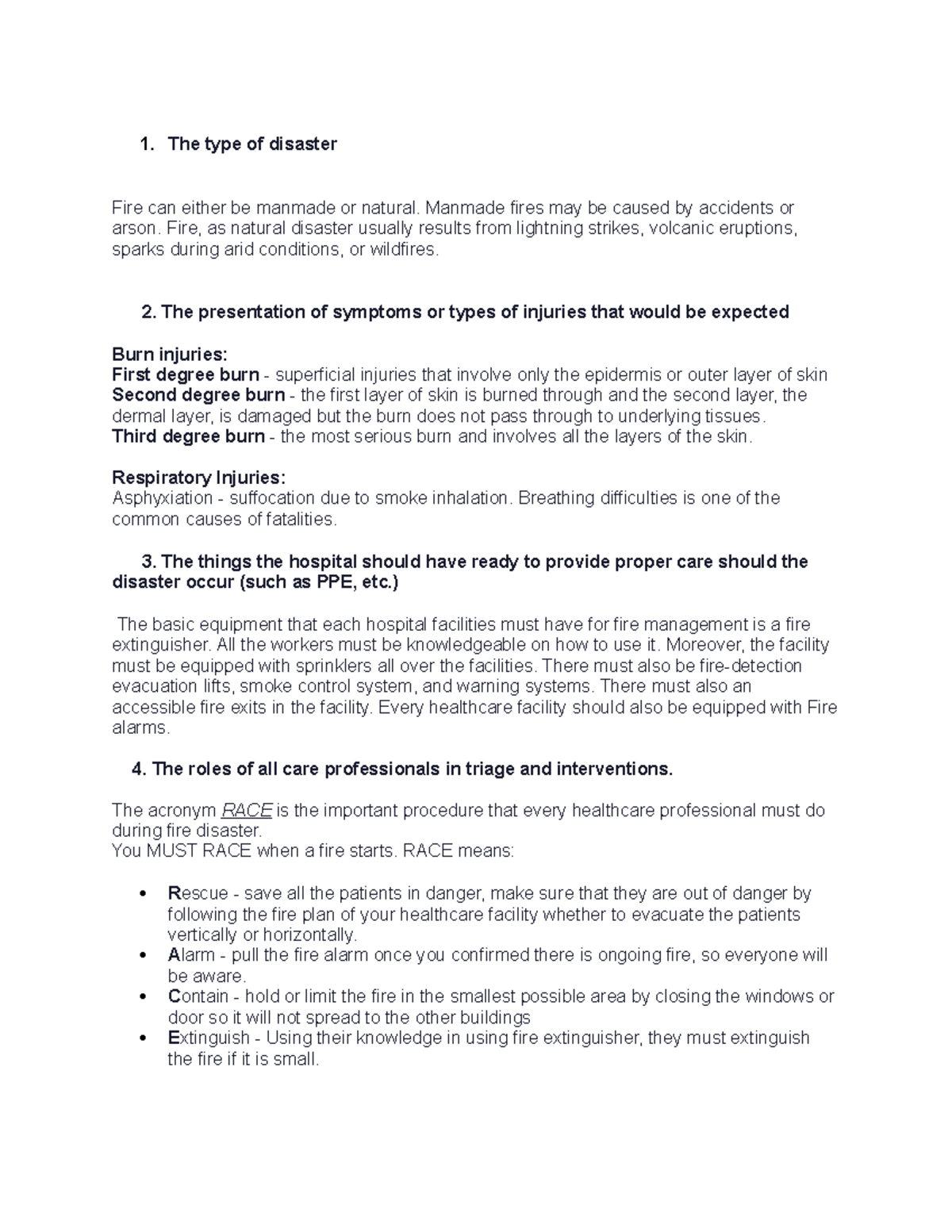 Disaster Preparedness Guidelines - The type of disaster Fire can either ...