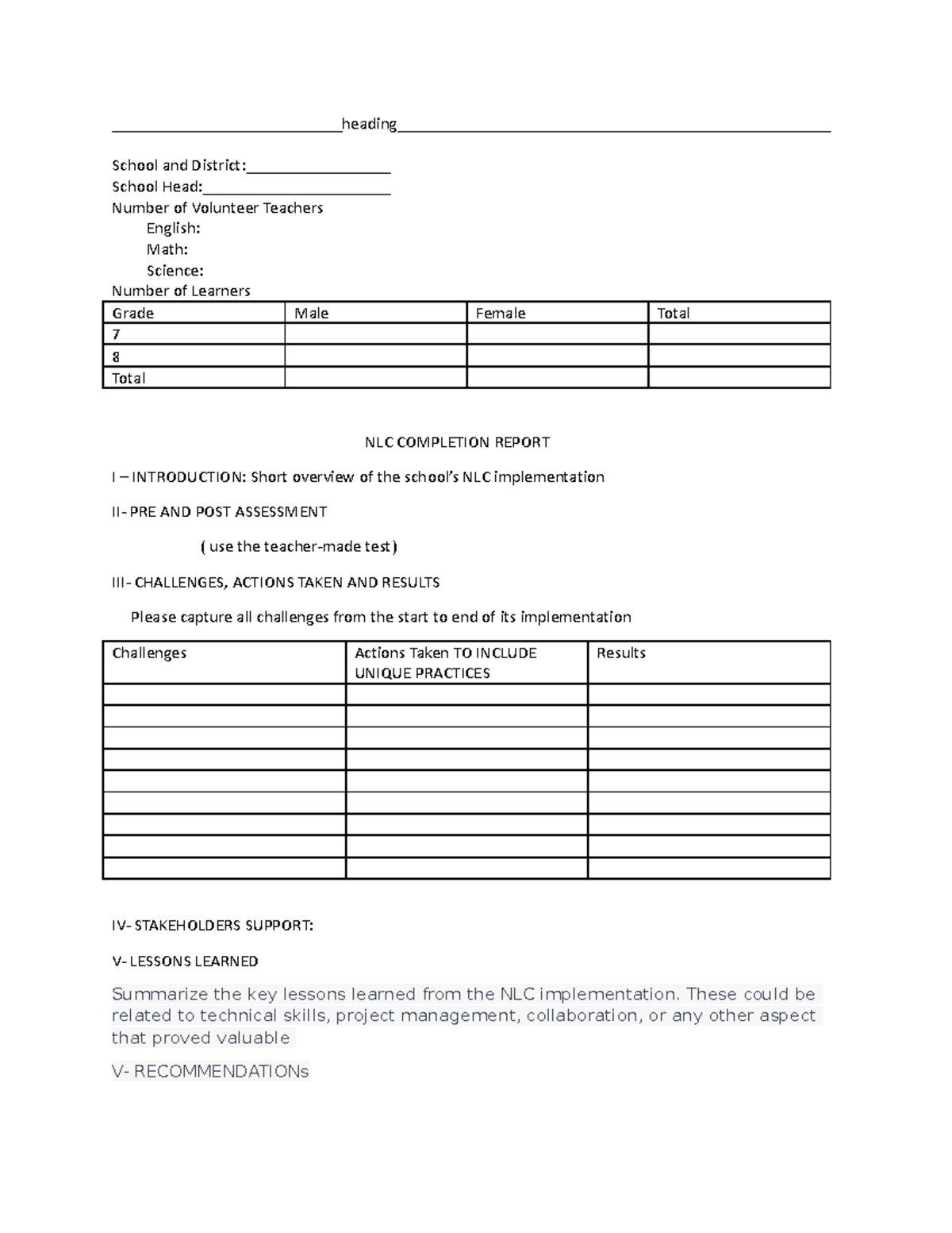 NLC-completion-report - heading________________________ School and ...