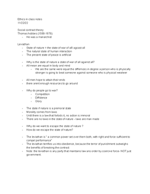 Ethics in class notes - Ethics in class notes 11/29/ Freedom and ...