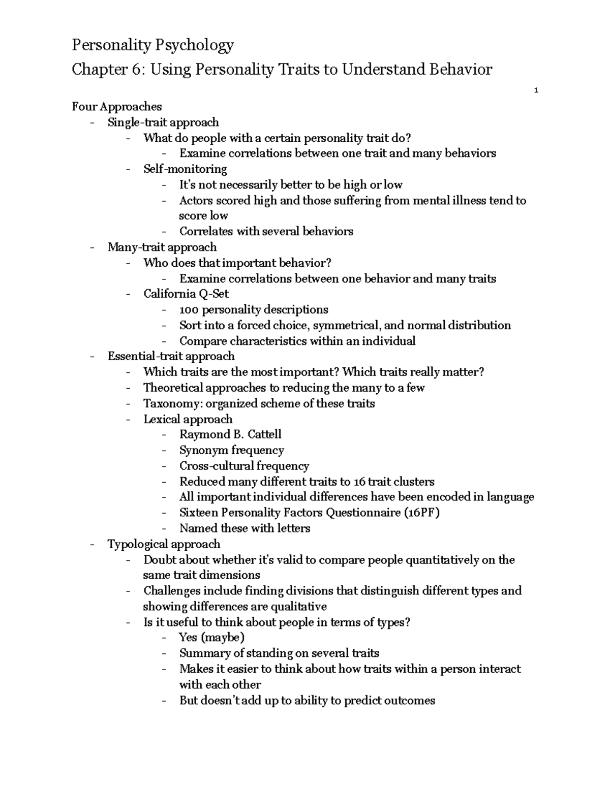 Ch. 6: Using Personality Traits to Understand Behavior - Cattell ...