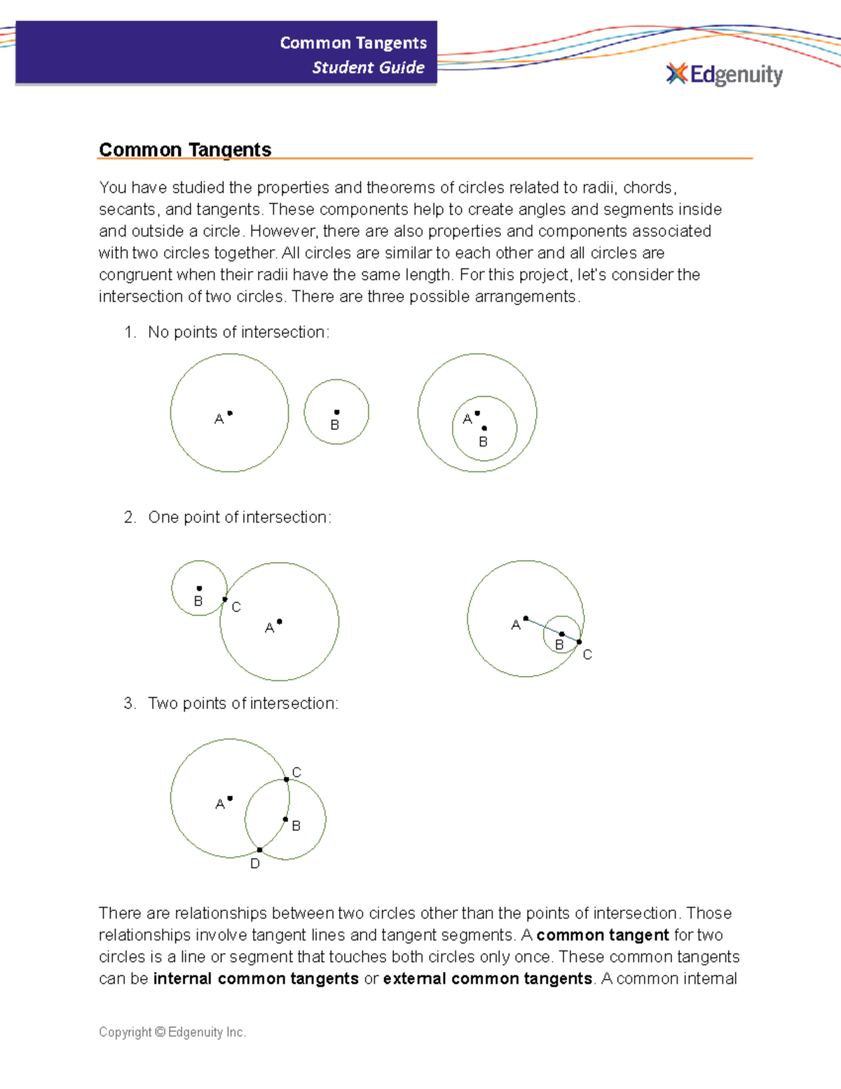 Common Tangent Project Student Guide - A B B A B A C A C B D A C B ...