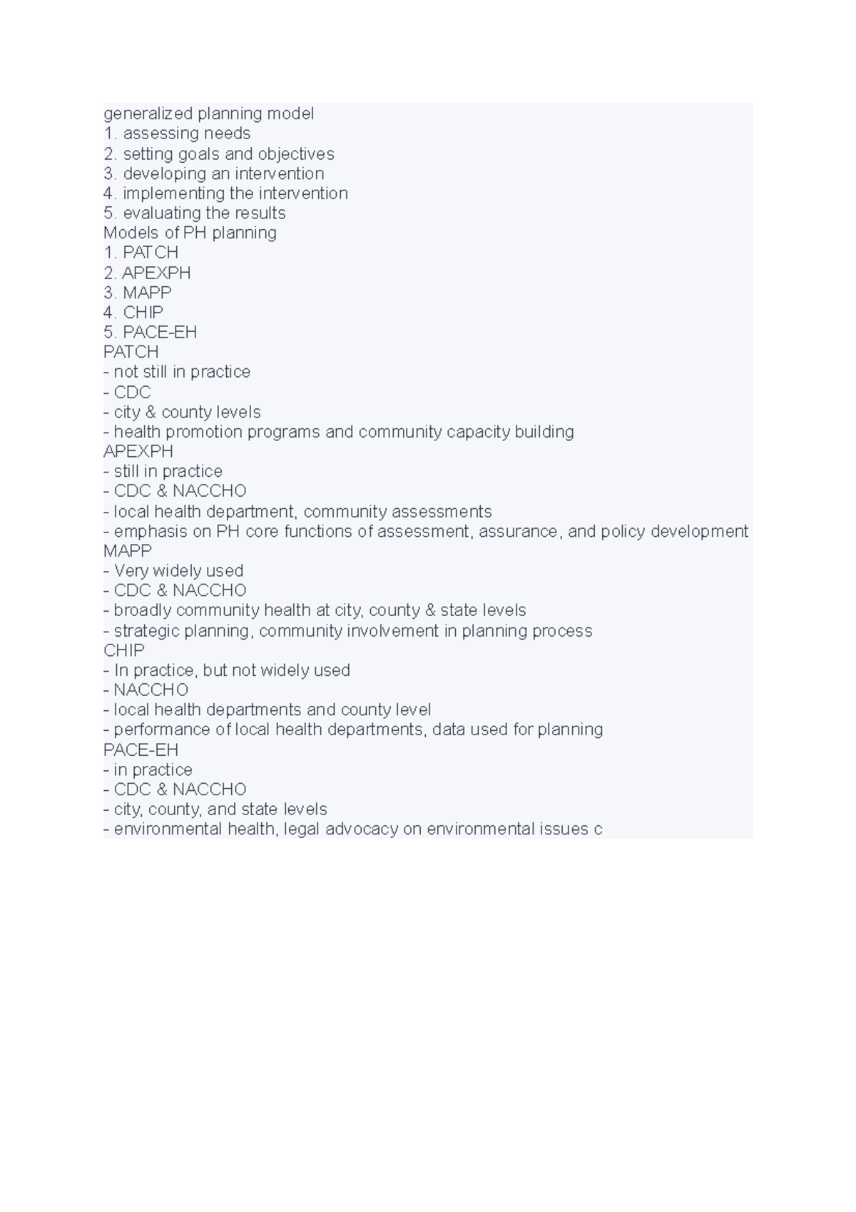 questions/notes/ study guide - generalized planning model assessing ...