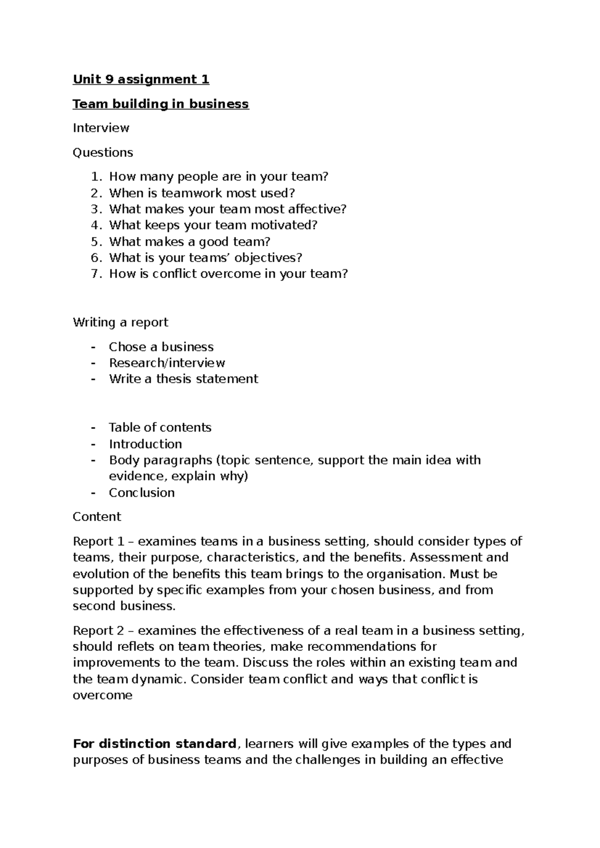 Unit 9 assignment 1 plan - Unit 9 assignment 1 Team building in ... Unit 9 assignment 1 plan - Unit 9 assignment 1 Team building in ...