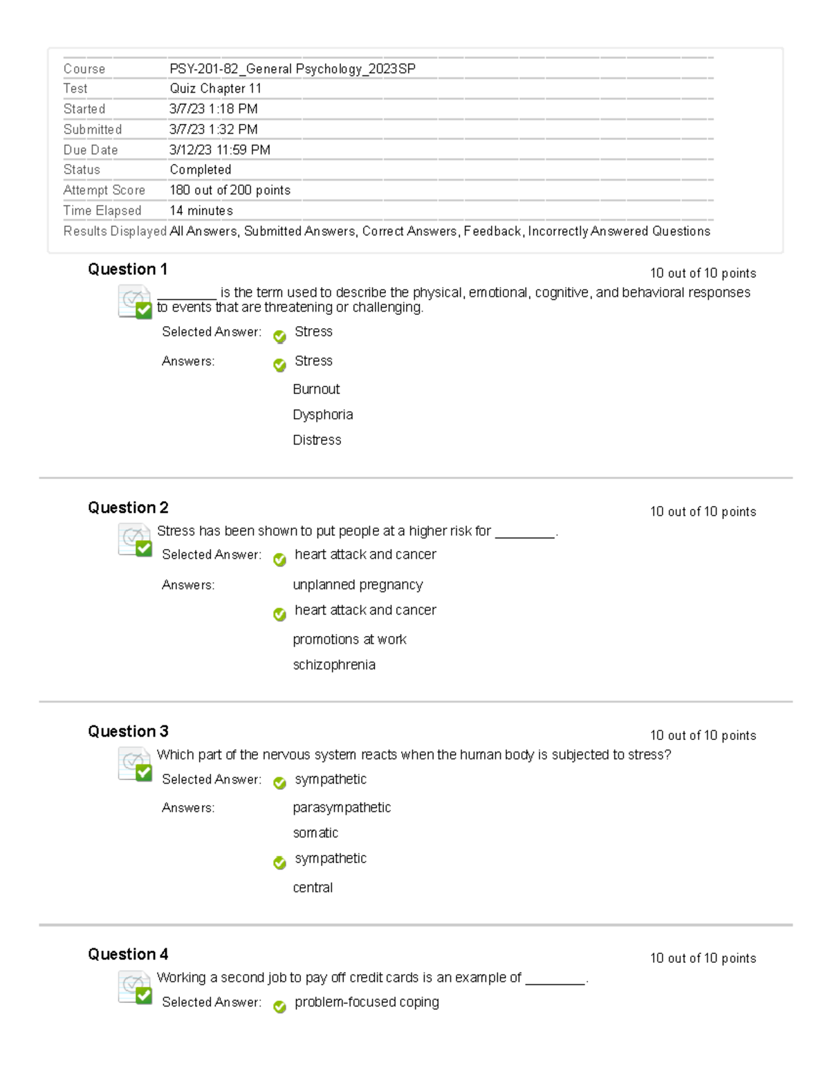 Psy chapter 11 quiz - Christa Guicherit - Course PSY-201-82_General ...