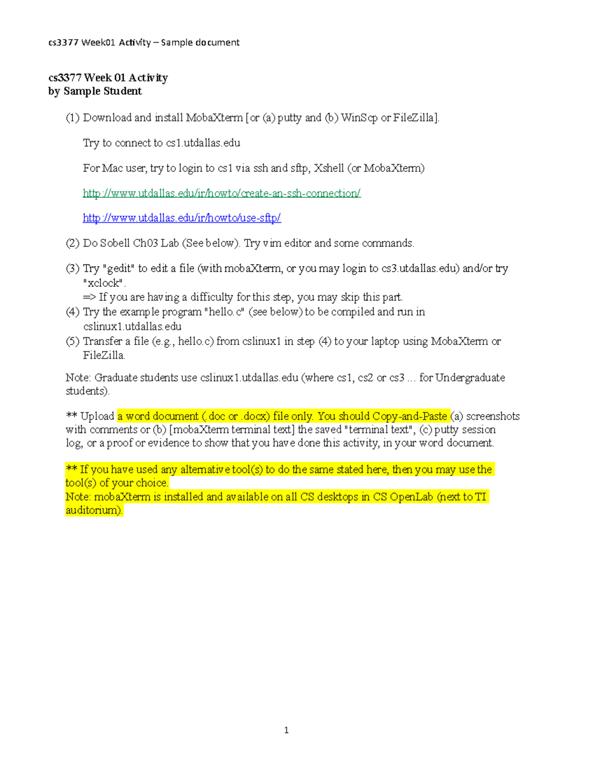 Cs3377 sample Weekly Activity - cs3377 Week 01 Activity by Sample Student (1) Download and ...