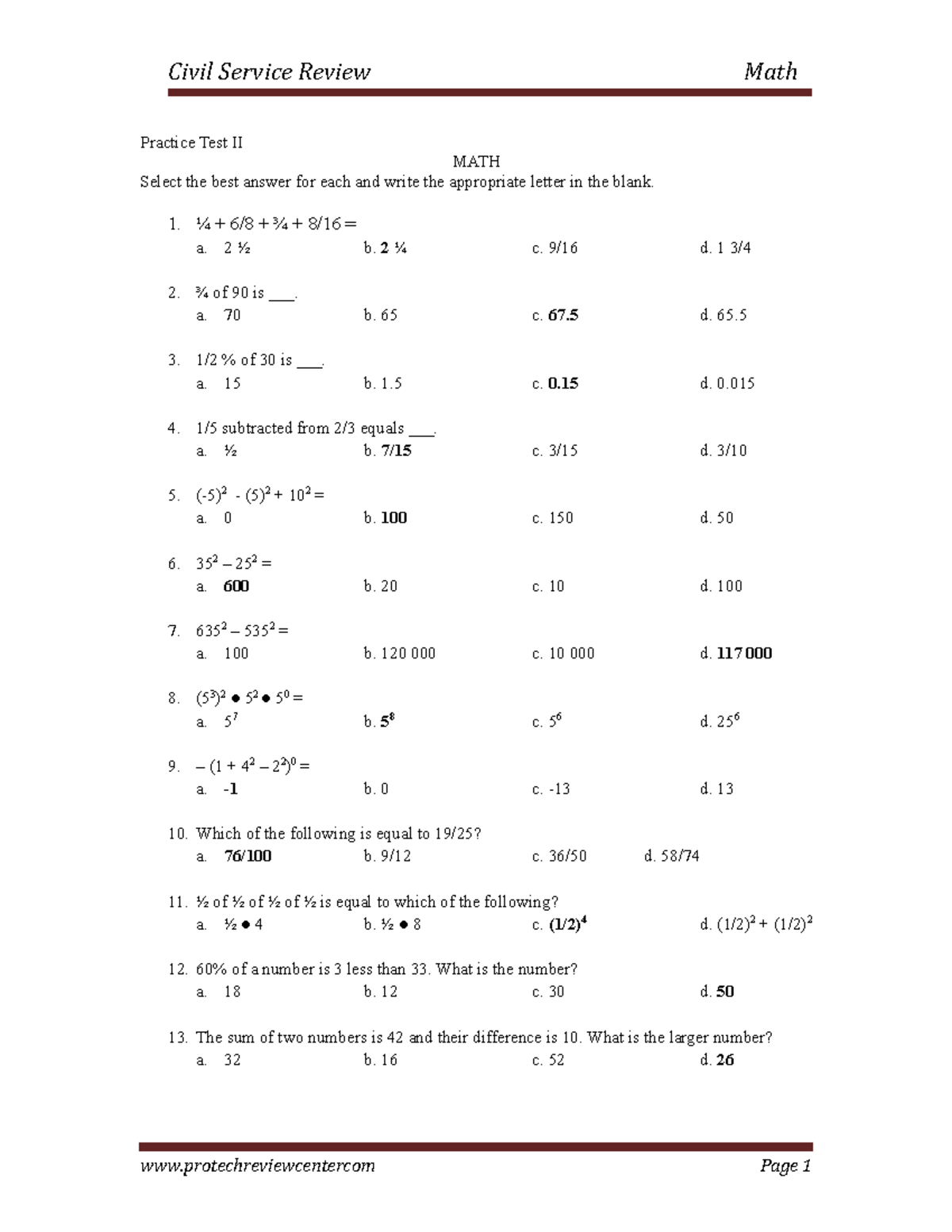 MOCK-TEST-final - Cse mock test - Practice Test II MATH Select the best ...