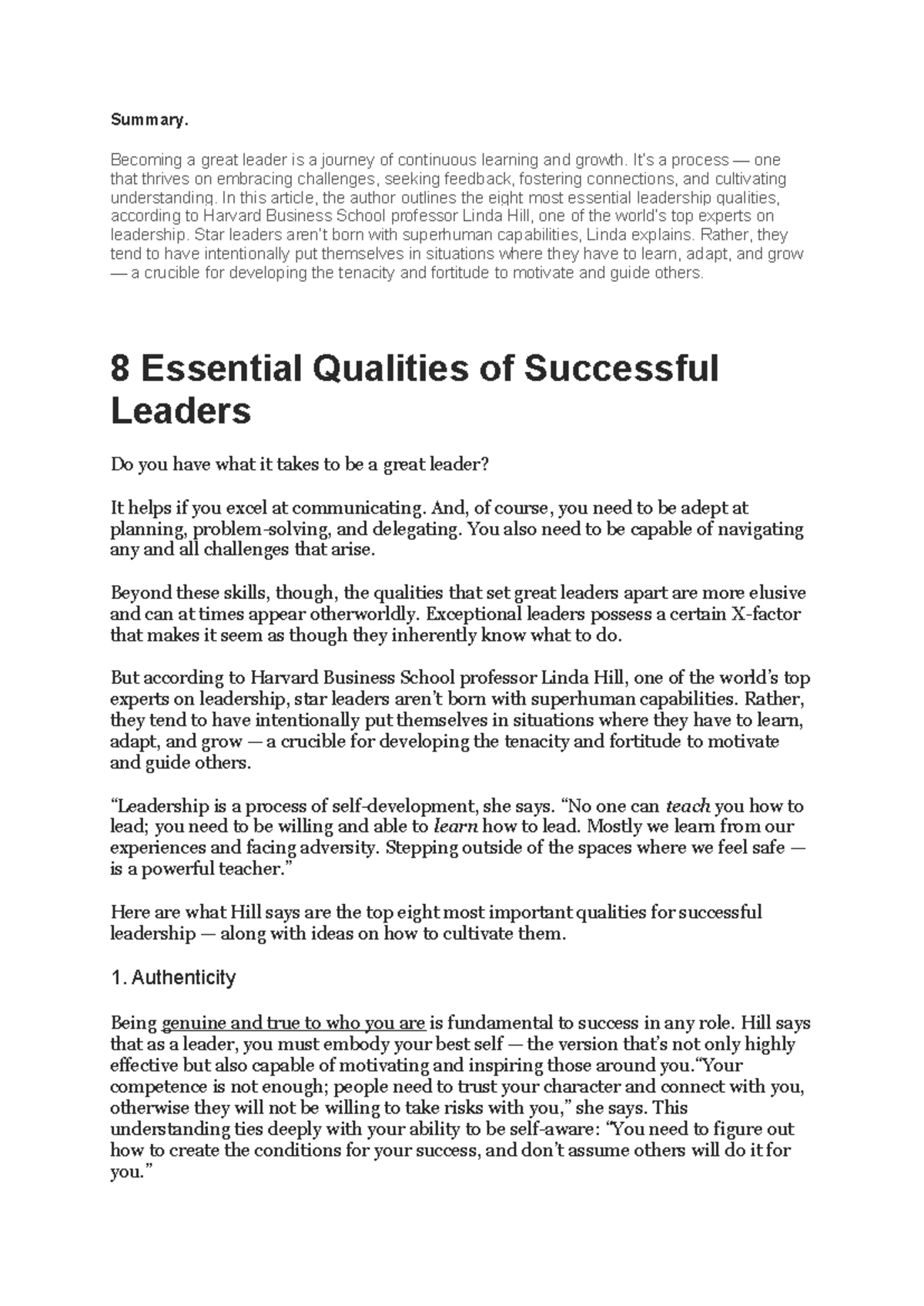 8 Leadership qualities - Summary. Becoming a great leader is a journey ...