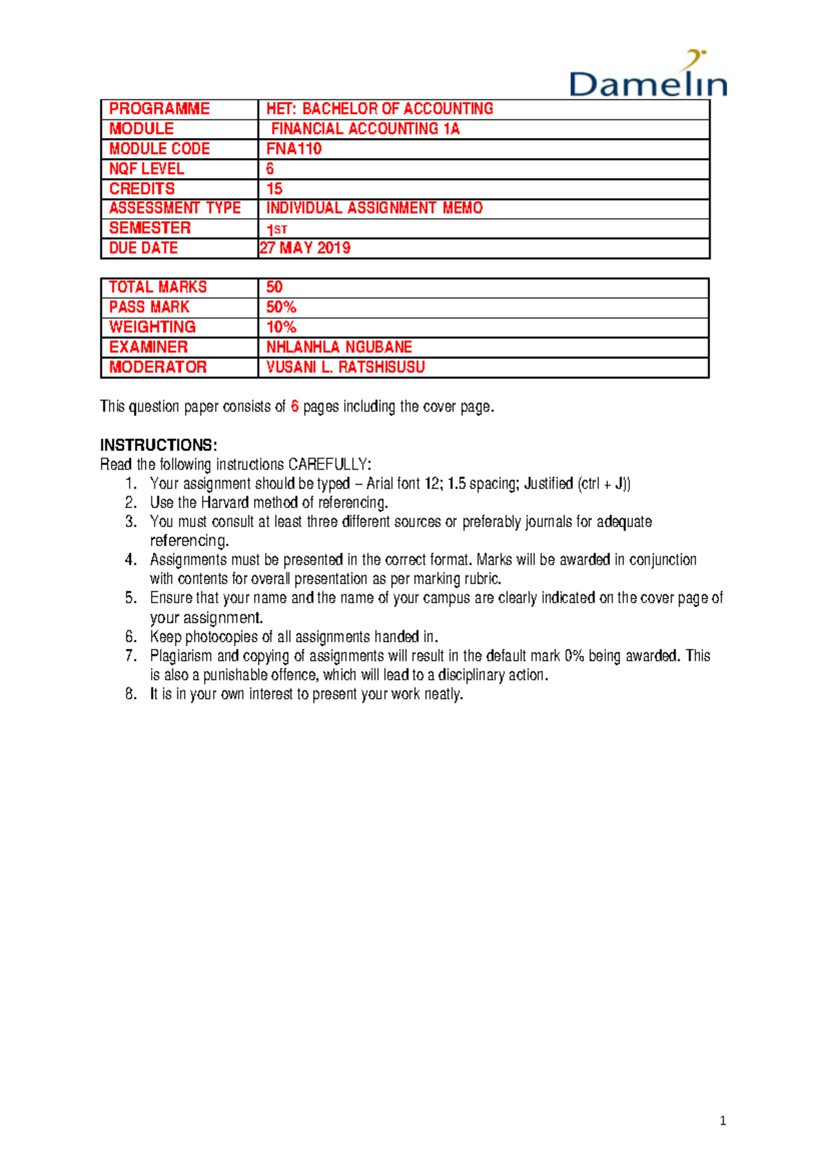 Financial Accounting 1A Exam 2 - PROGRAMME HET: BACHELOR OF ACCOUNTING ...