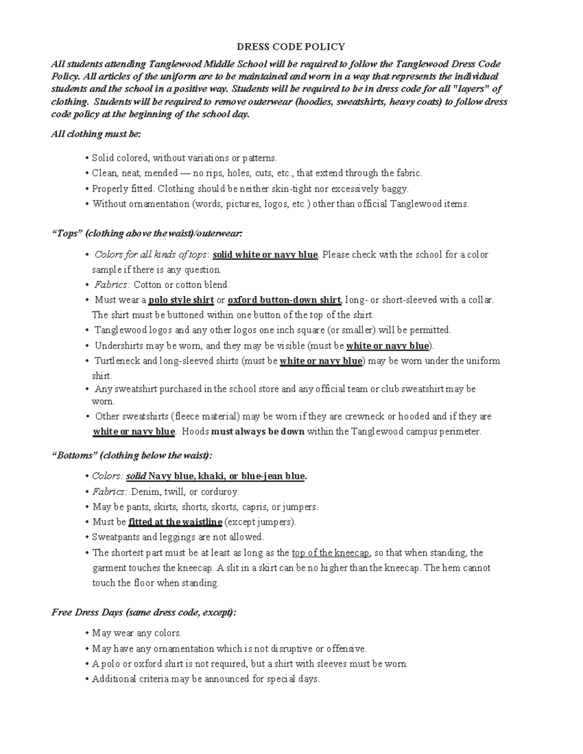 Dress Guidelines 2014/2015 - DRESS CODE POLICY All students attending ...