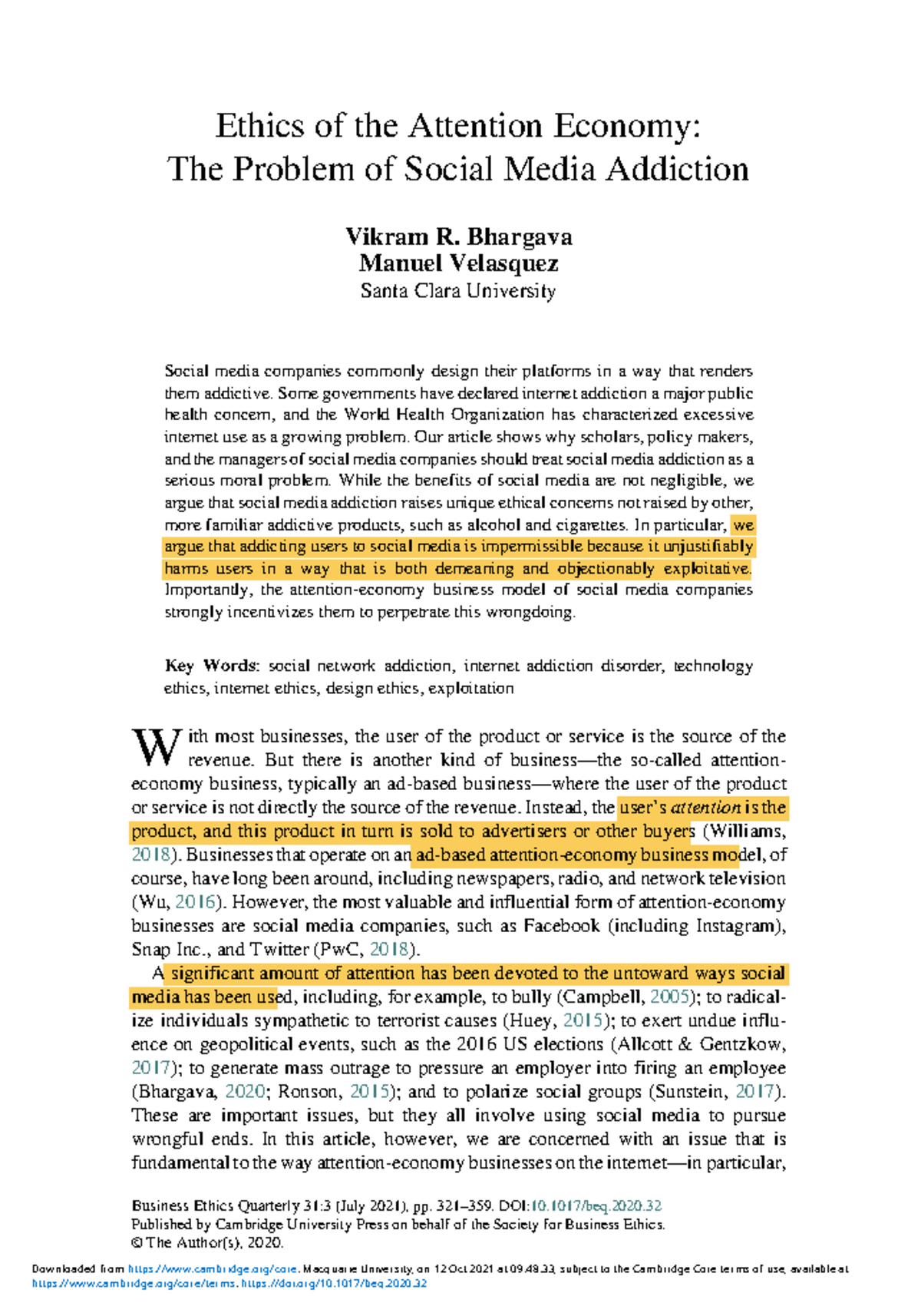 Ethics of the attention economy the problem of social media addiction ...