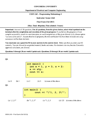 Programming Methodology I COEN243 LAB6 - COEN 243 - Studocu