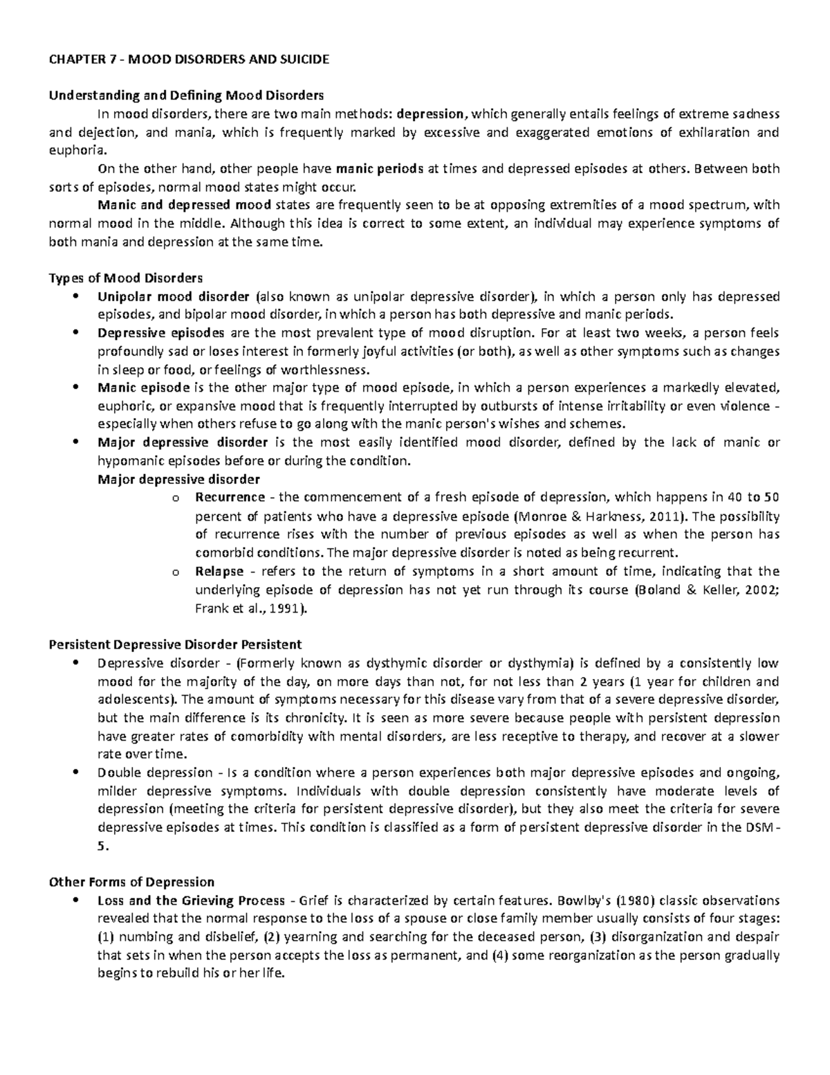 Chapter-7 - Chapter 7 Abnormal Psychology Mood Disorders and Suicide ...