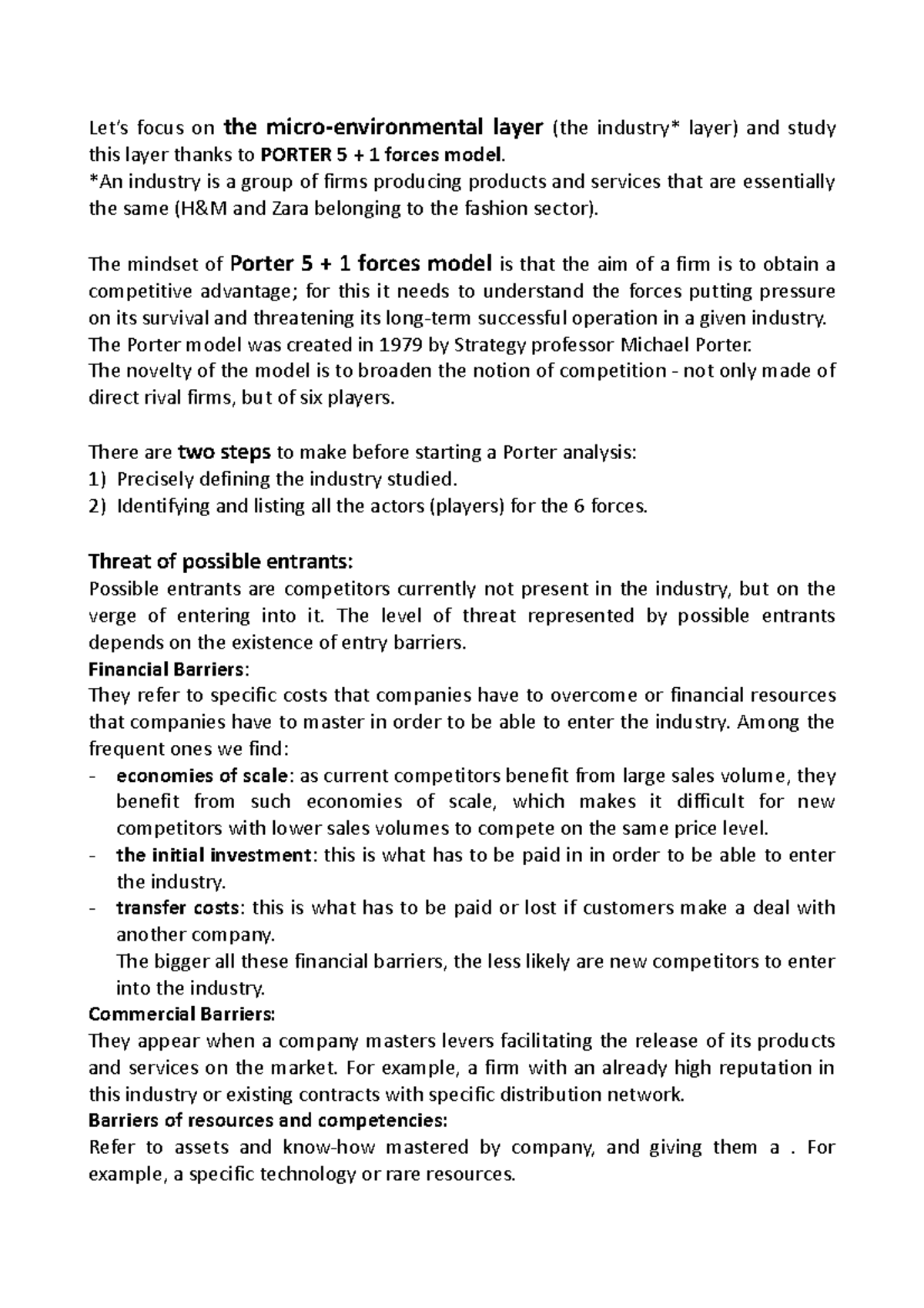 Porter model - Let’s focus on the micro-environmental layer (the ...
