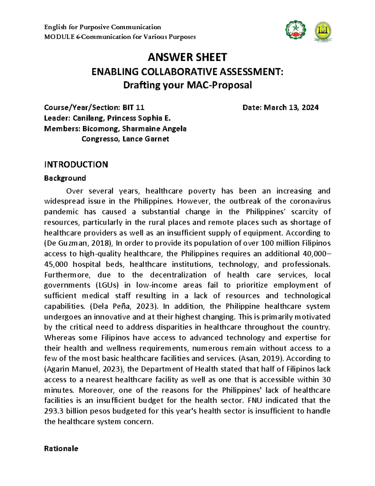 Module 6- Enabling Assessment Bicomong Canilang Congresso - MODULE 6 ...