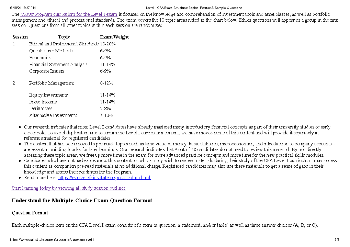 Subject Weightage (2025-L1) - The CFA® Program curriculum for the Level ...