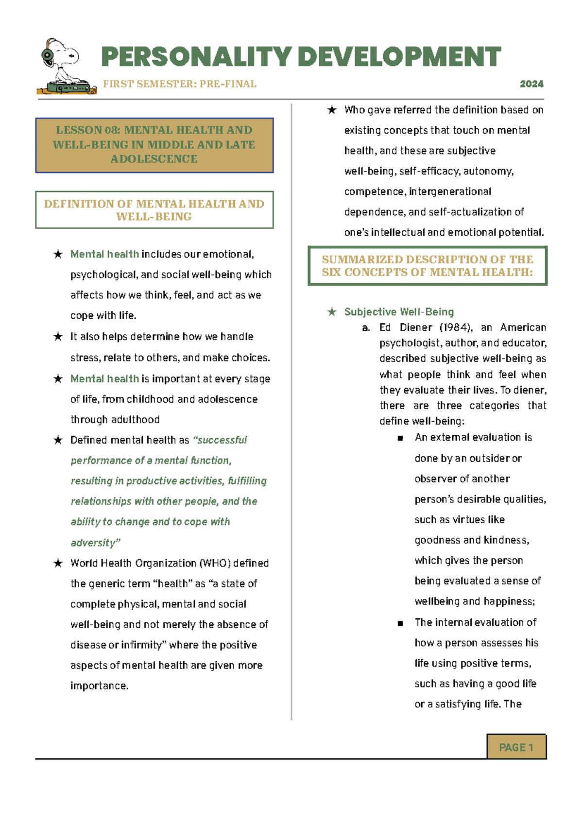 Studocu - Perdev - EXAM Reviewer - PERSONALITY DEVELOPMENT FIRST SEMESTER: PRE-FINAL 2024 LESSON ...