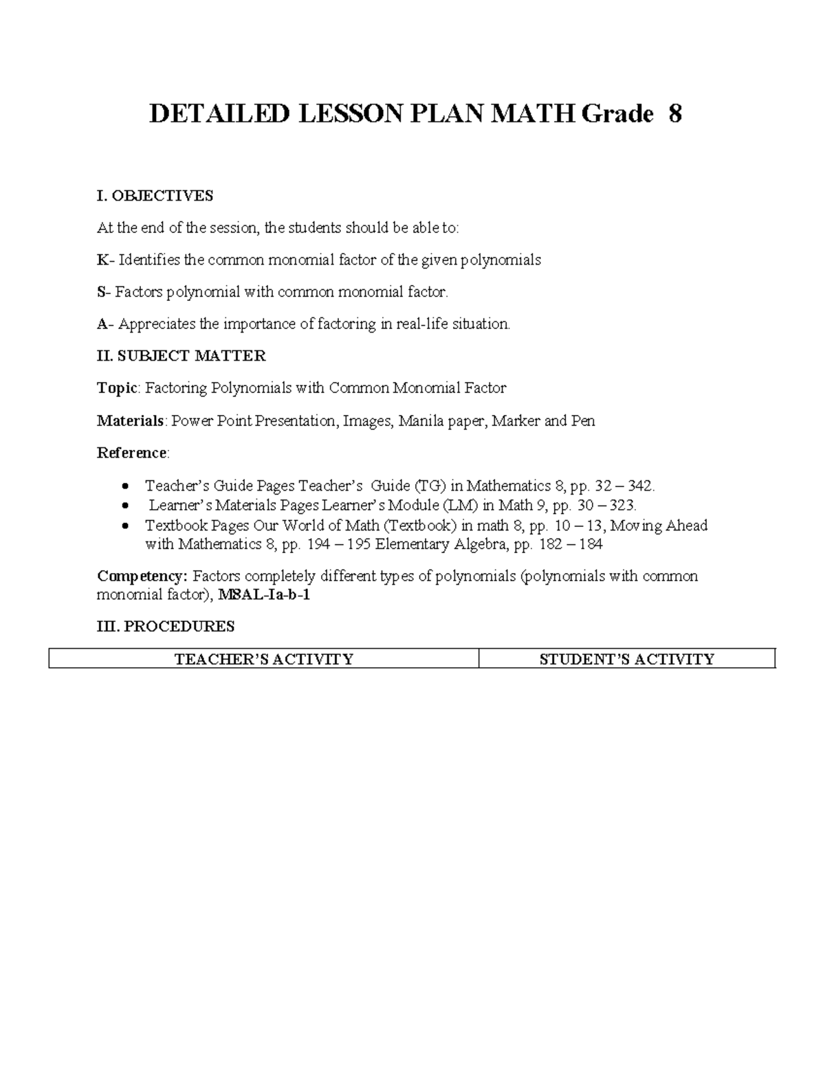 BSED Math 20-Grade-8-LP Final - DETAILED LESSON PLAN MATH Grade 8 I ...