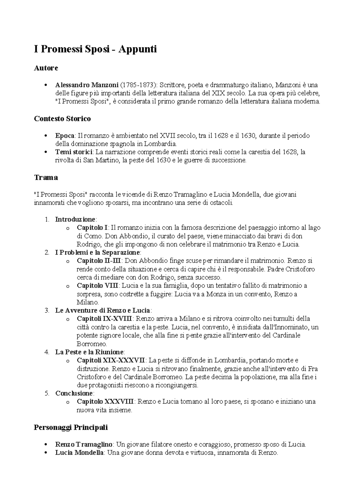 Promessi Sposi appunti - I Promessi Sposi - Appunti Autore Alessandro ...