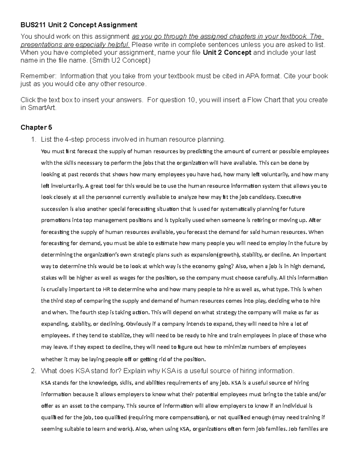 BUS211 U2 Concept Assignment - BUS211 Unit 2 Concept Assignment You should work on this ...