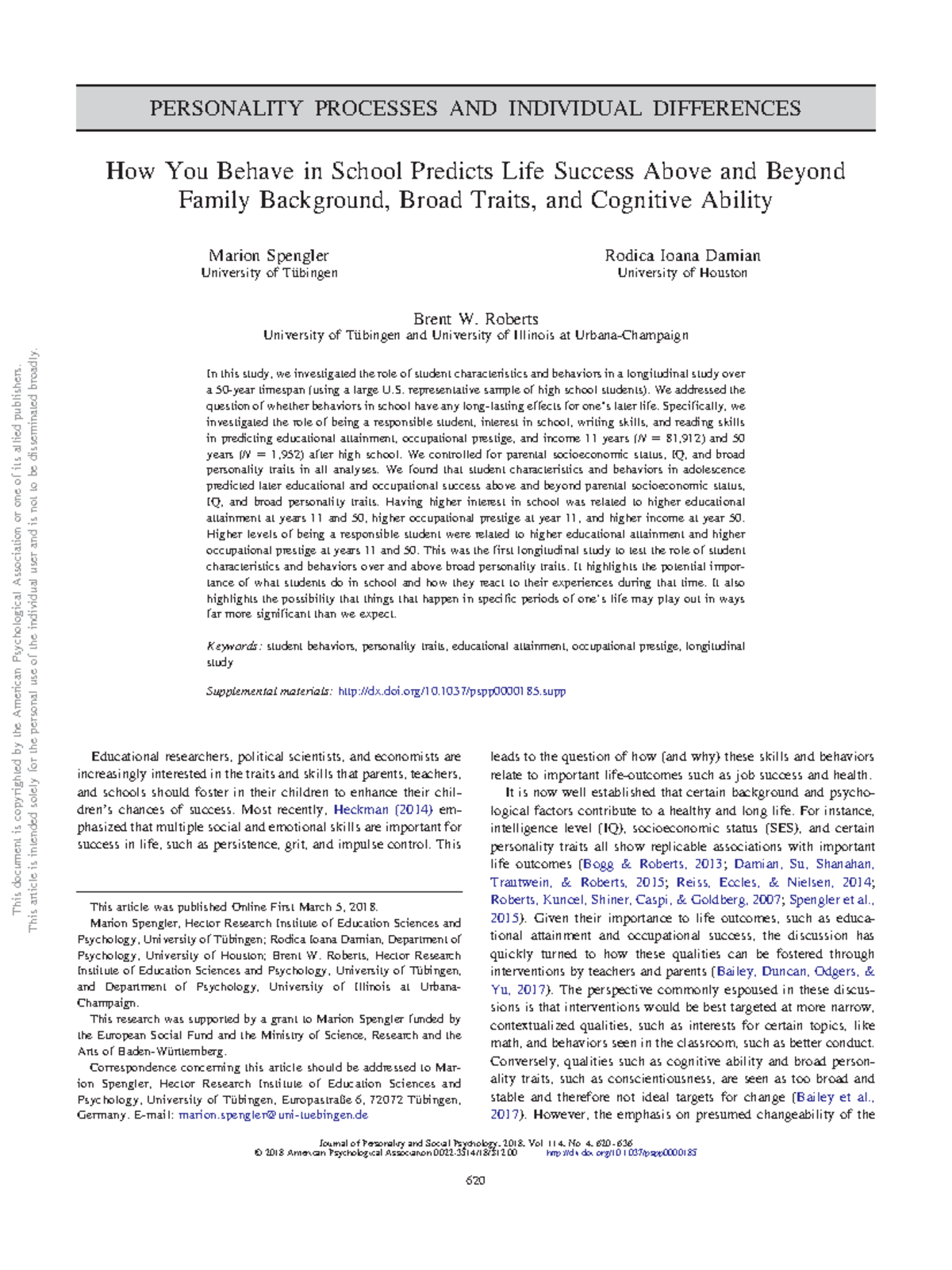 Sample 5 - article for general knowledge - PERSONALITY PROCESSES AND ...
