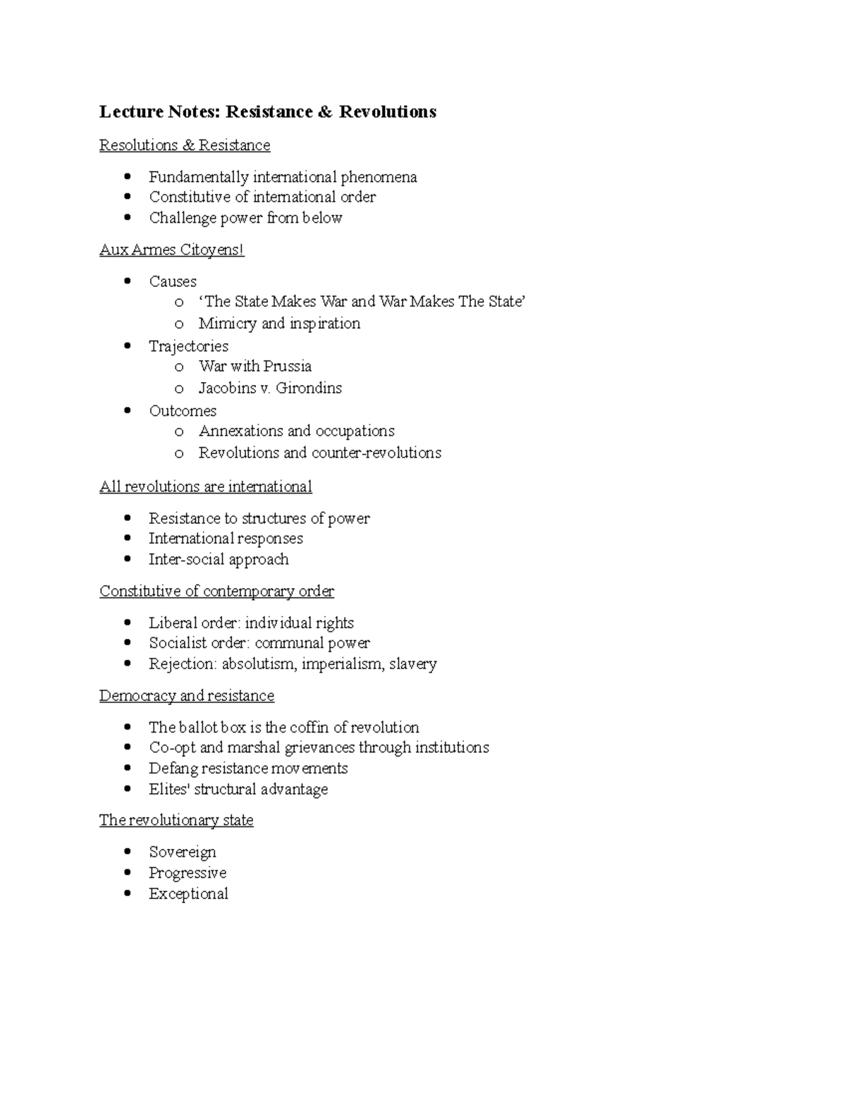 IR100 LT - Week 5 - Resistance & Revolution - Lecture Notes: Resistance ...