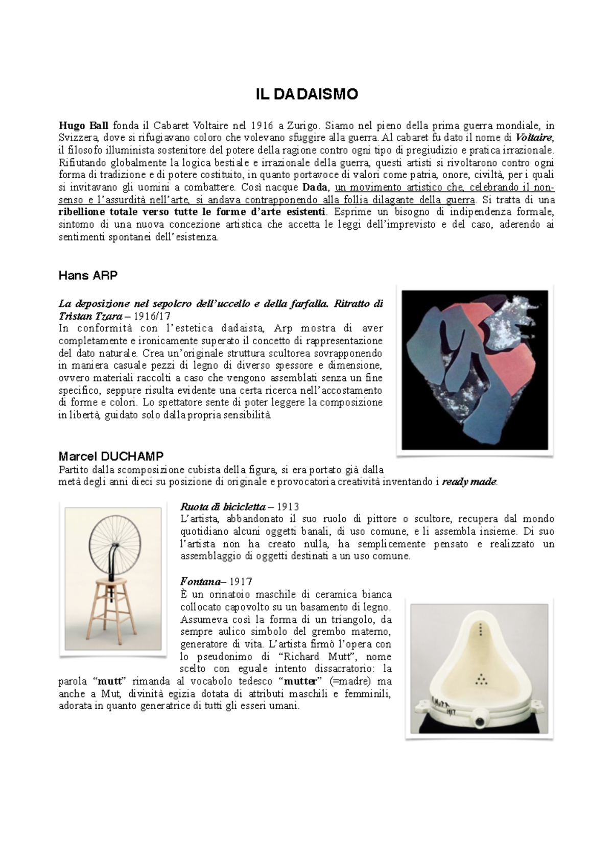 Arte - Il dadaismo, esponenti e opere - IL DADAISMO Hugo Ball fonda il ...