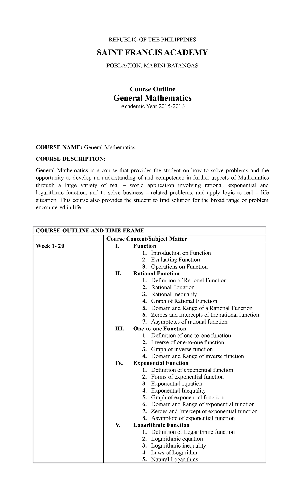 Course outline - lecture for review - REPUBLIC OF THE PHILIPPINES SAINT ...