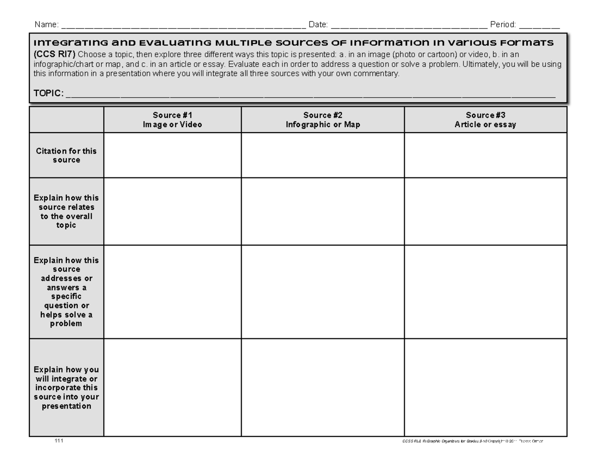 Cloey Odom - Day 1 Multiple Sources RI7 - 111 !CCSS RL& RI Graphic ...