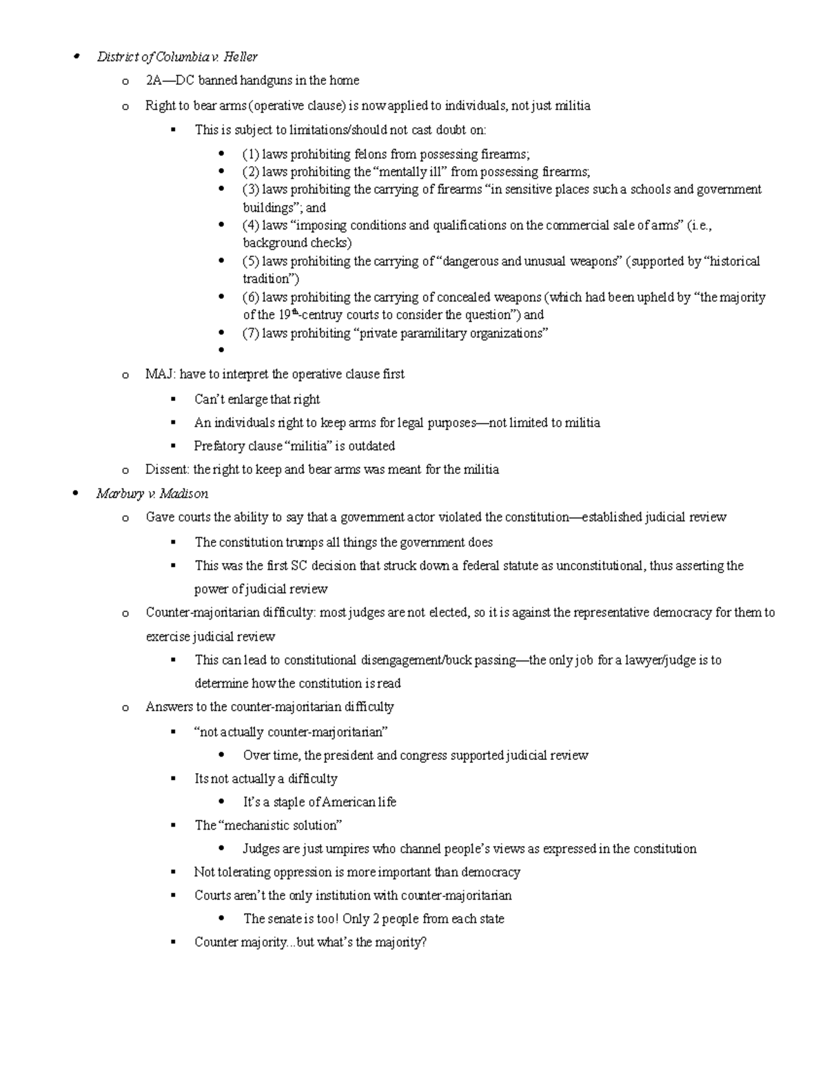 Attack outline - Summary Constitutional Law - District of Columbia v ...