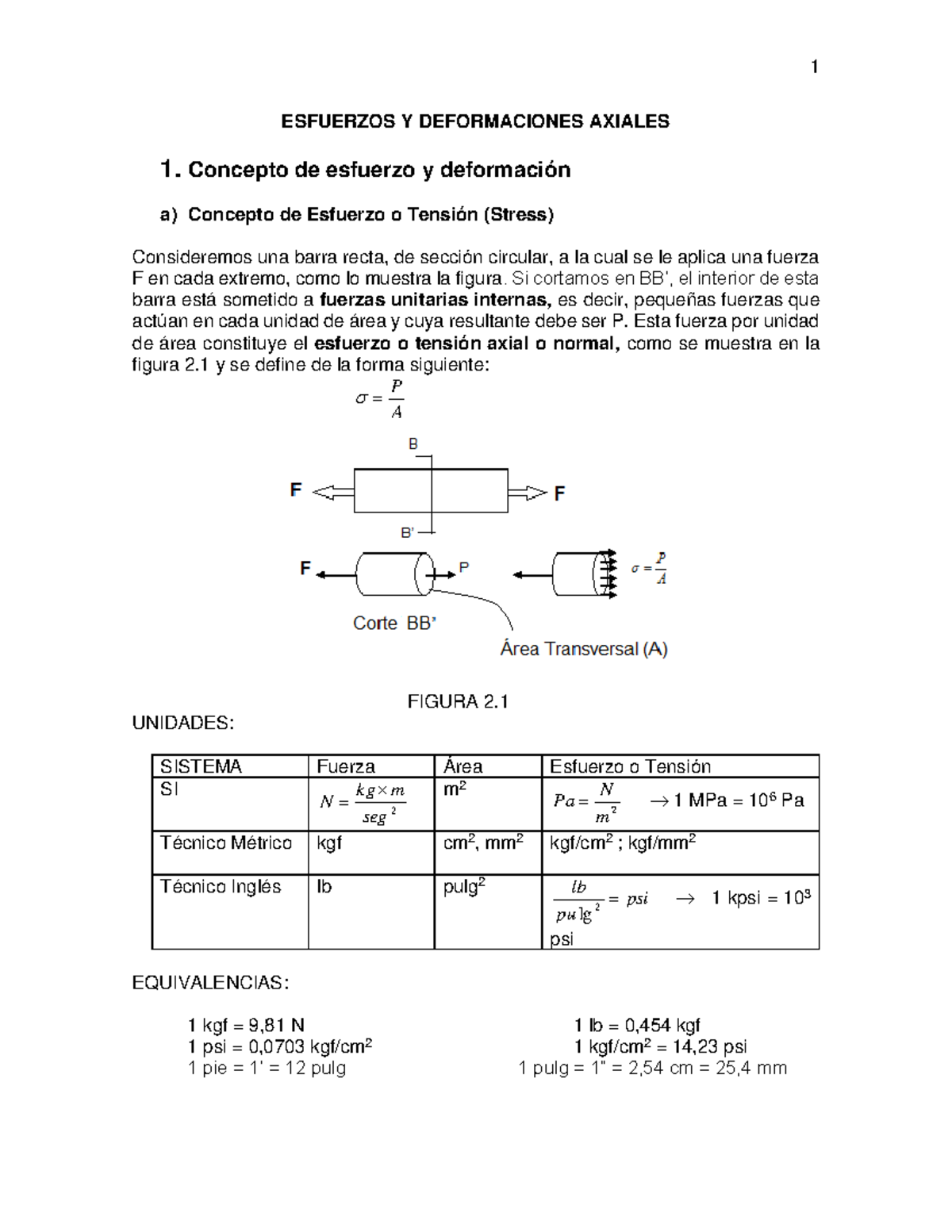 Apunte Esfuerzos Y Deformaciones Axiales - ESFUERZOS Y DEFORMACIONES AXIALES 1. Concepto de ...
