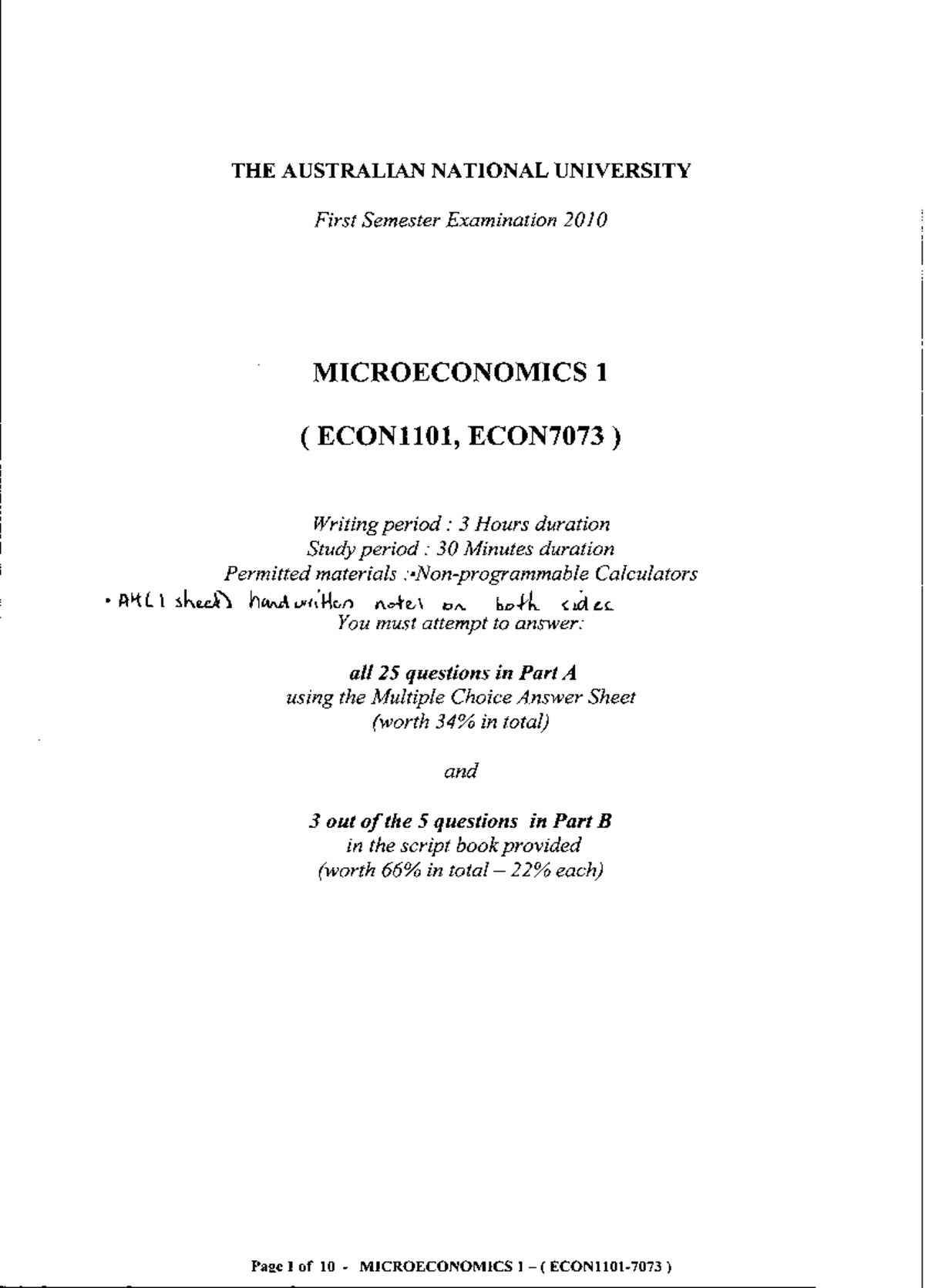 ECON1101 ECON7073 10 1 - tutorial 10 - ECON7073 - Studocu