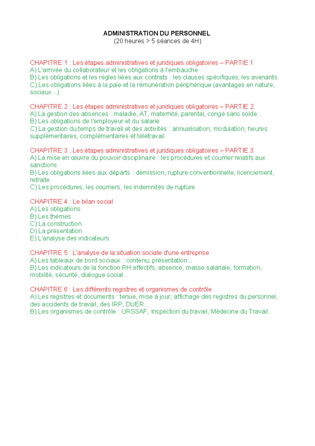 Administration du personnel Cours PDF - ADMINISTRATION DU PERSONNEL (20 ...