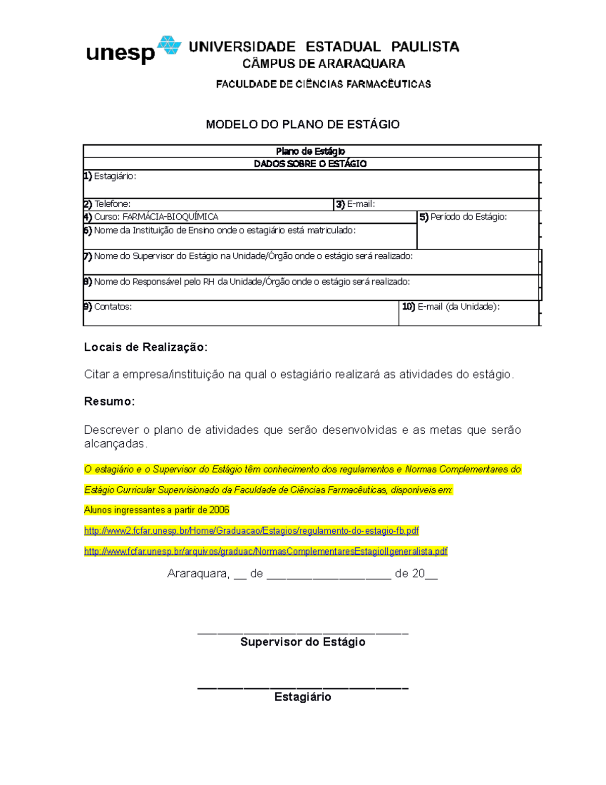 Plano estagio - MODELO DO PLANO DE ESTÁGIO Plano de Estágio DADOS SOBRE ...