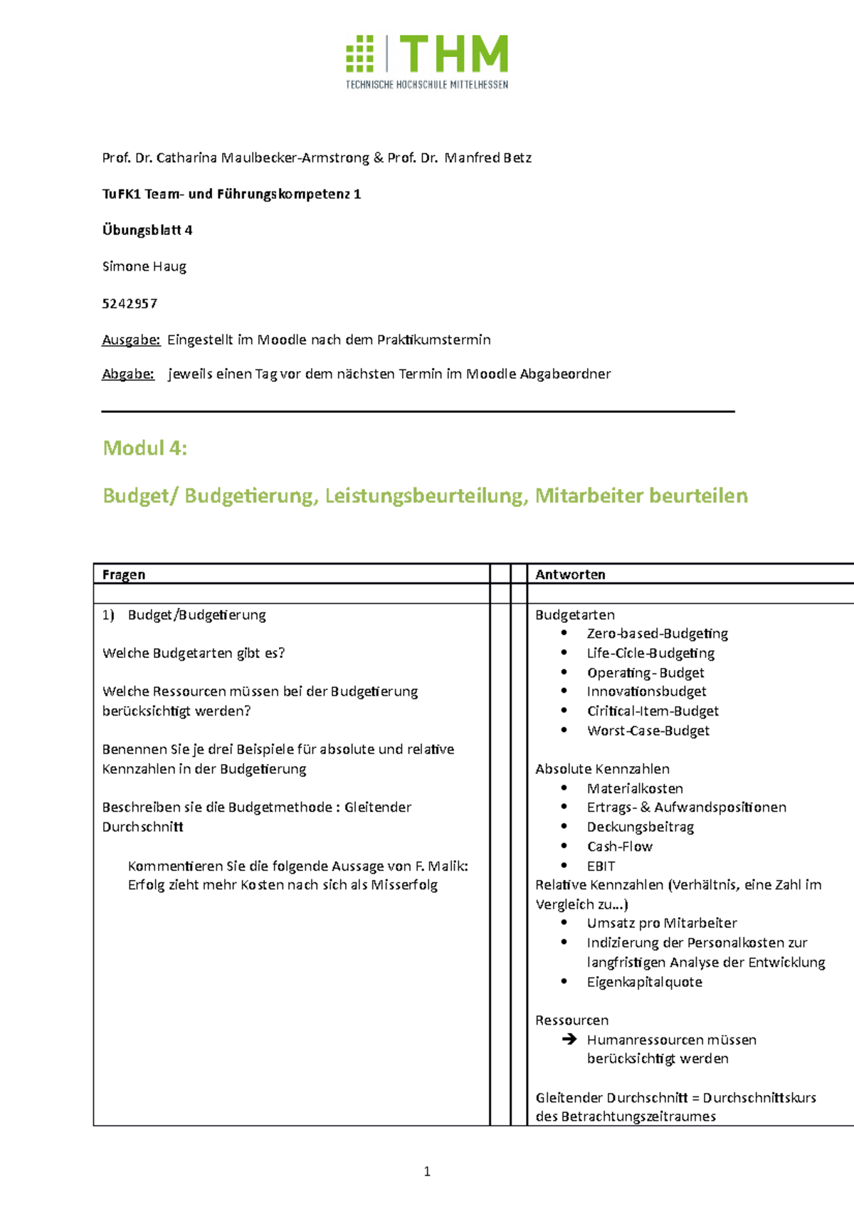 TuFK - Übungsblatt 4 - Prof. Dr. Catharina Maulbecker-Armstrong & Prof ...