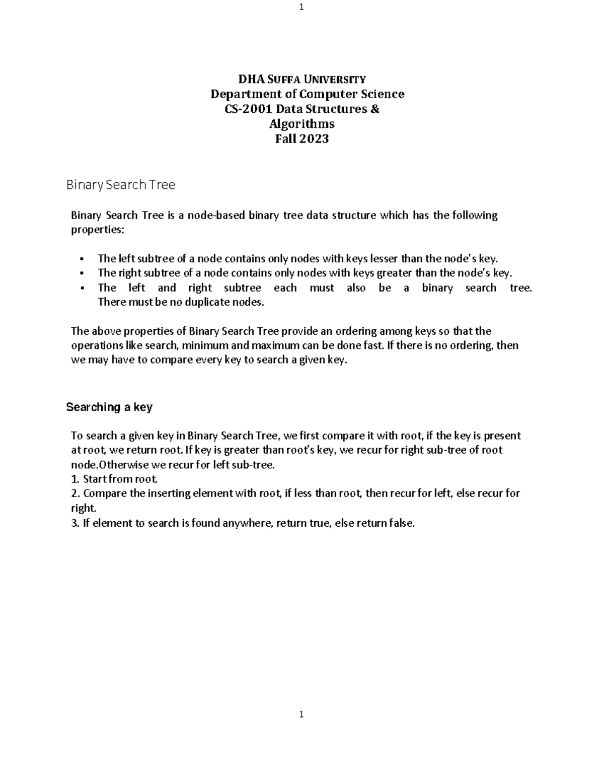 Trees Handout 3 - 1 DHA SUFFA UNIVERSITY Department of Computer Science ...