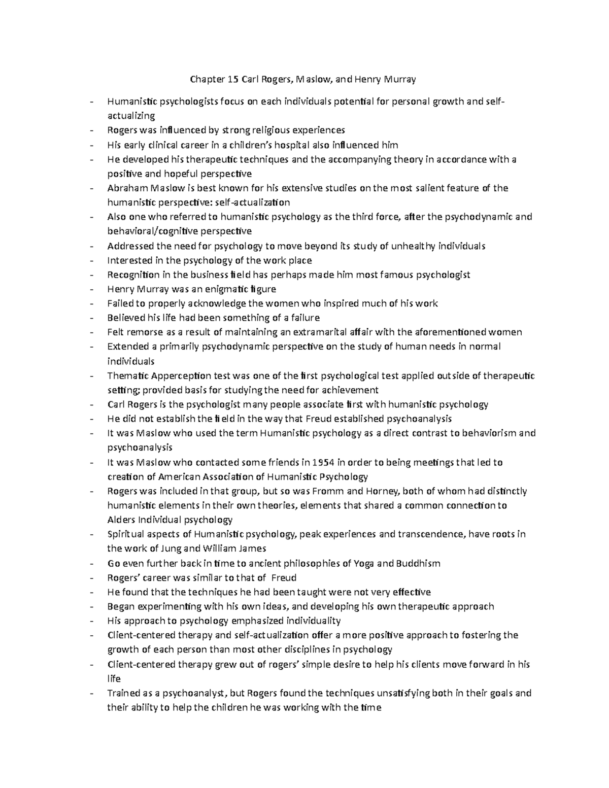 Chapter 15 Carl Rogers - Chapter 15 Carl Rogers, Maslow, and Henry ...