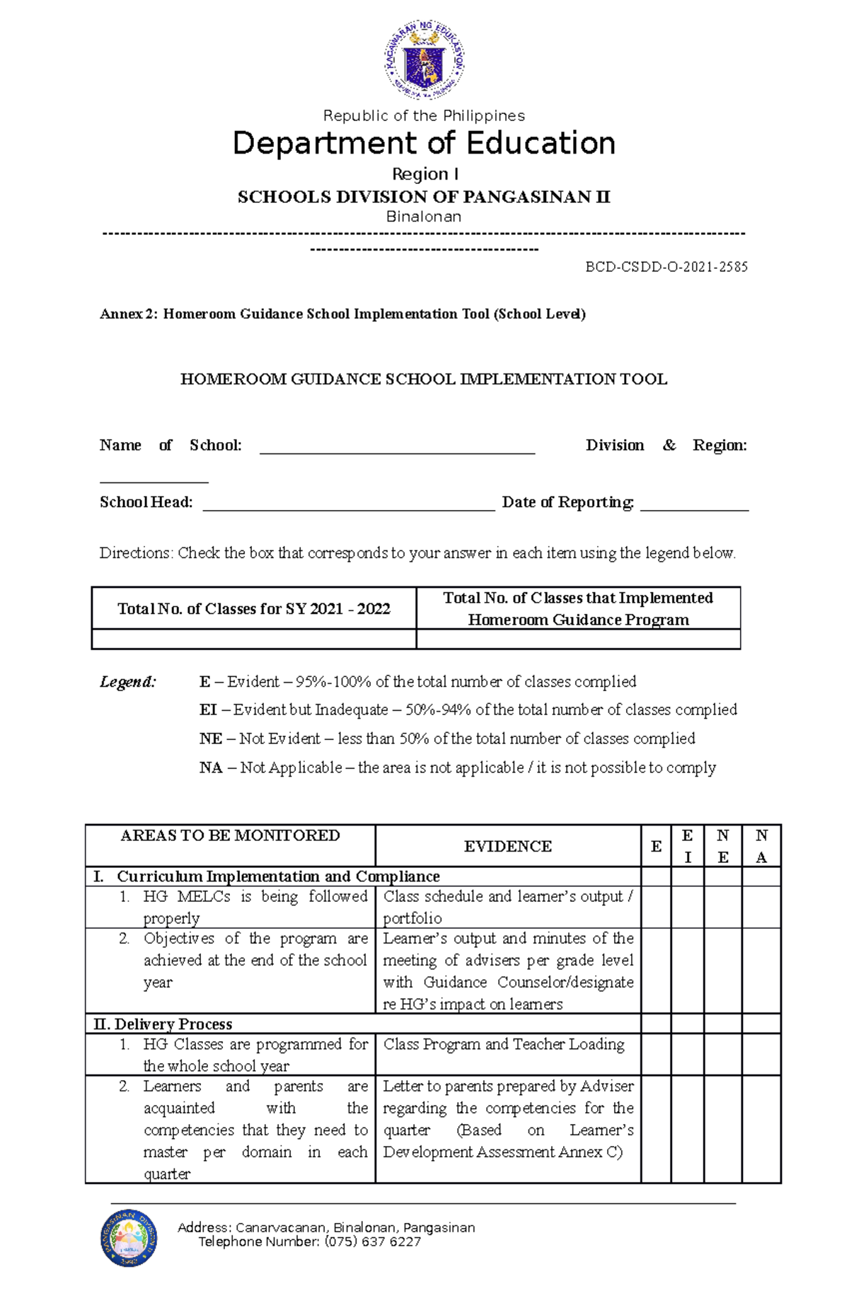 Annex 2 HG Monitoring Tool - Republic of the Philippines Department of ...