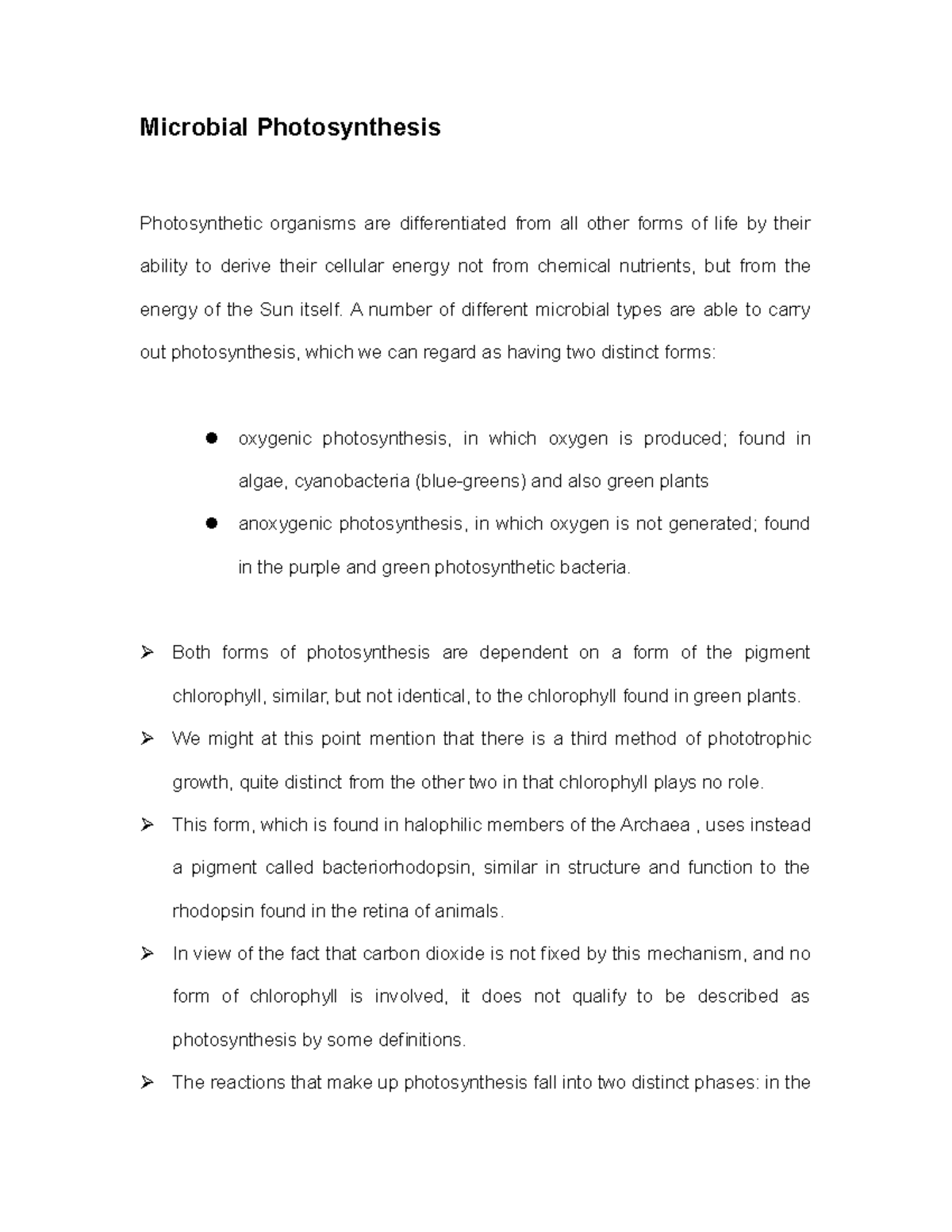 Microbial Photosynthesis - Microbial Photosynthesis Photosynthetic ...
