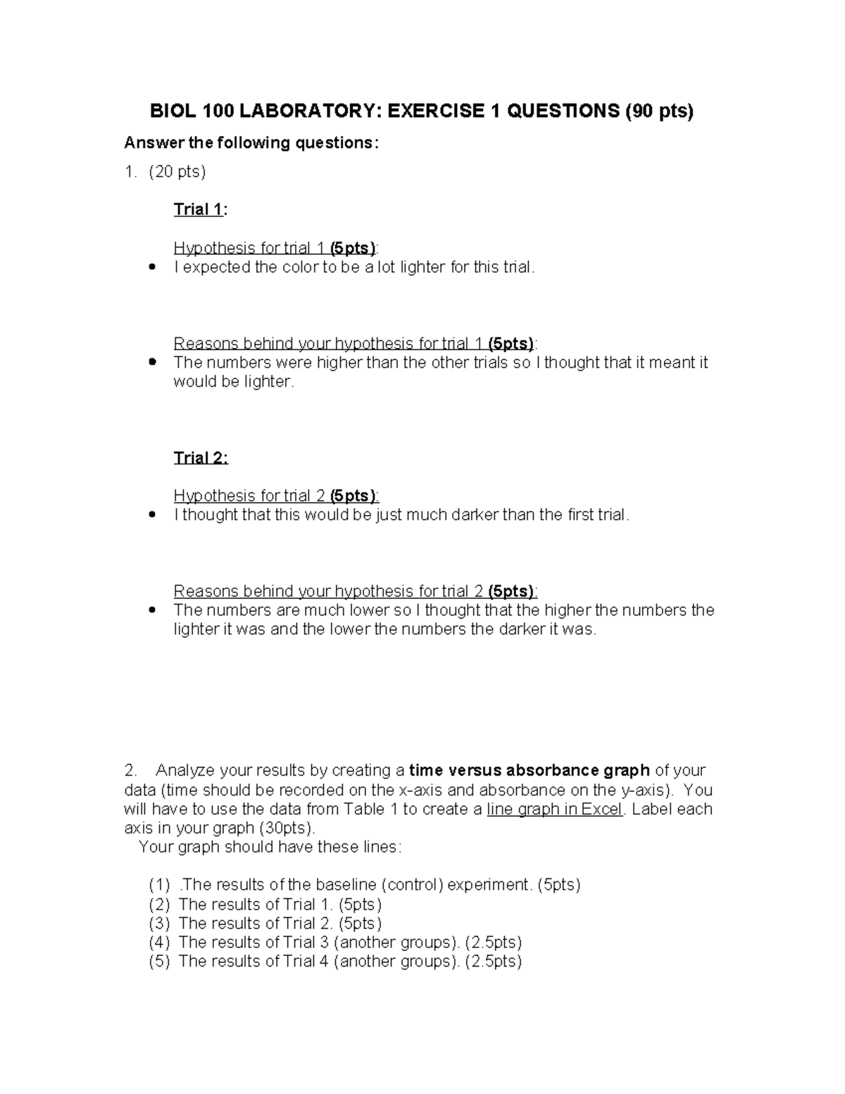 Lab1questions - Lab notes - BIOL 100 LABORATORY: EXERCISE 1 QUESTIONS ...