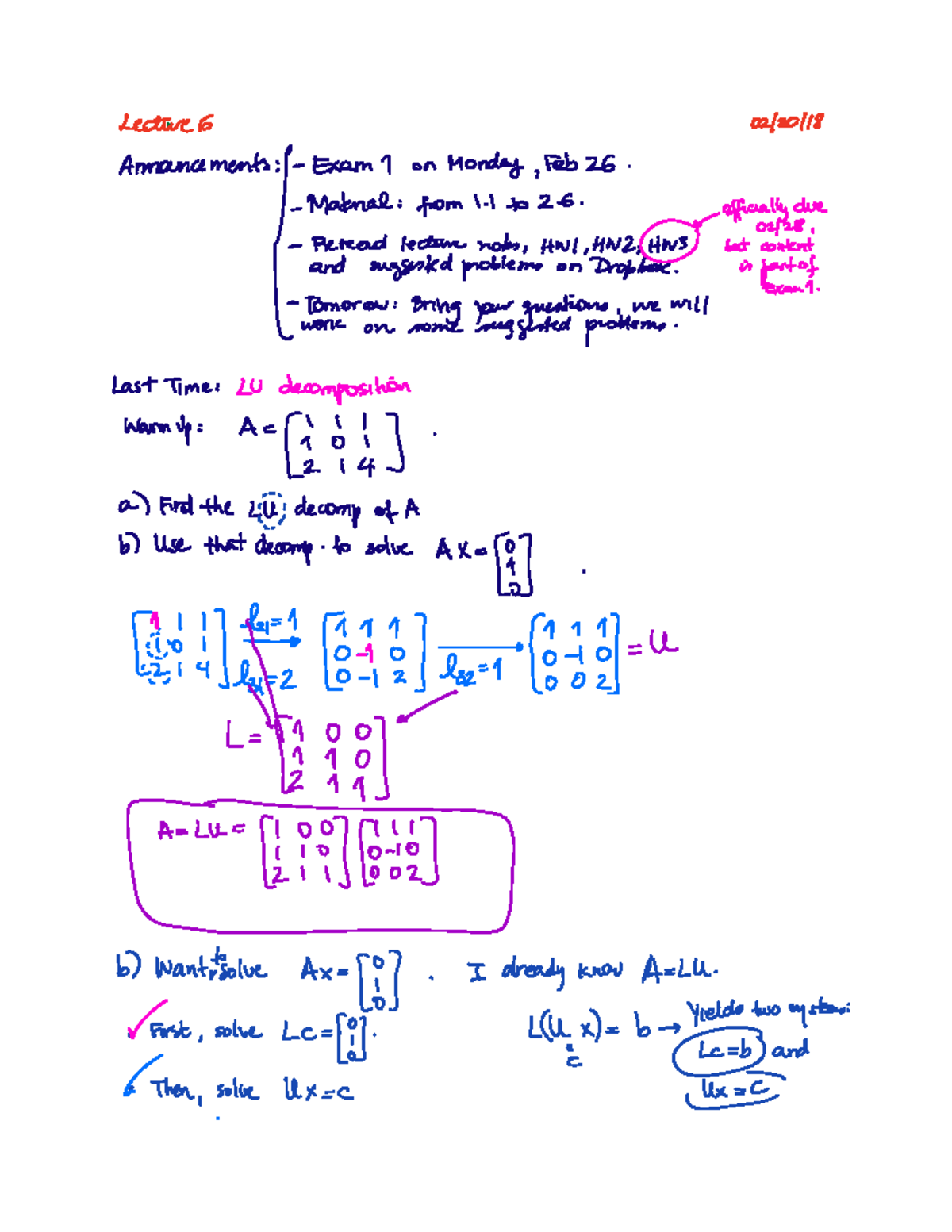 346 Lecture 6 - Professor Bianca Santoro Linear Algebra notes - Lﬂ5+—ﬁm ...