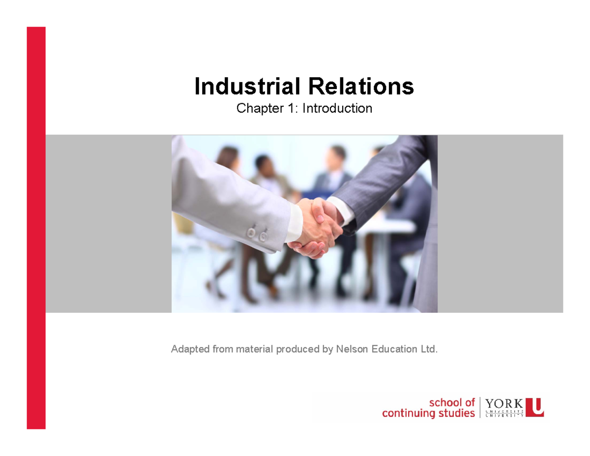 Chapter 1 Lecture Industrial Relations Chapter 1 Introduction