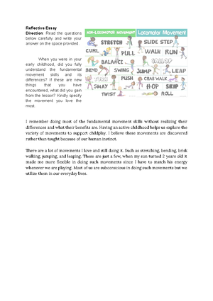 Activity 1 - B. Reflective Essay Direction: Read the question below and ...