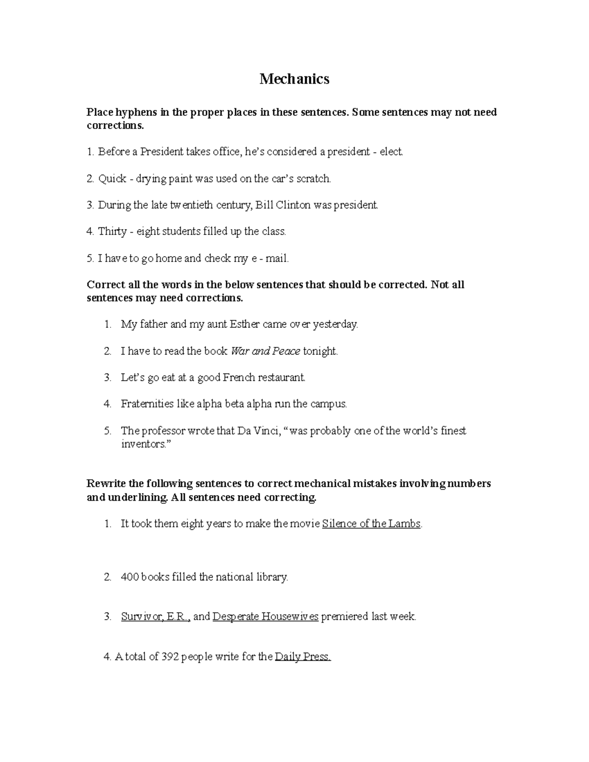 Mechanics 7847723 - notes - Mechanics Place hyphens in the proper ...